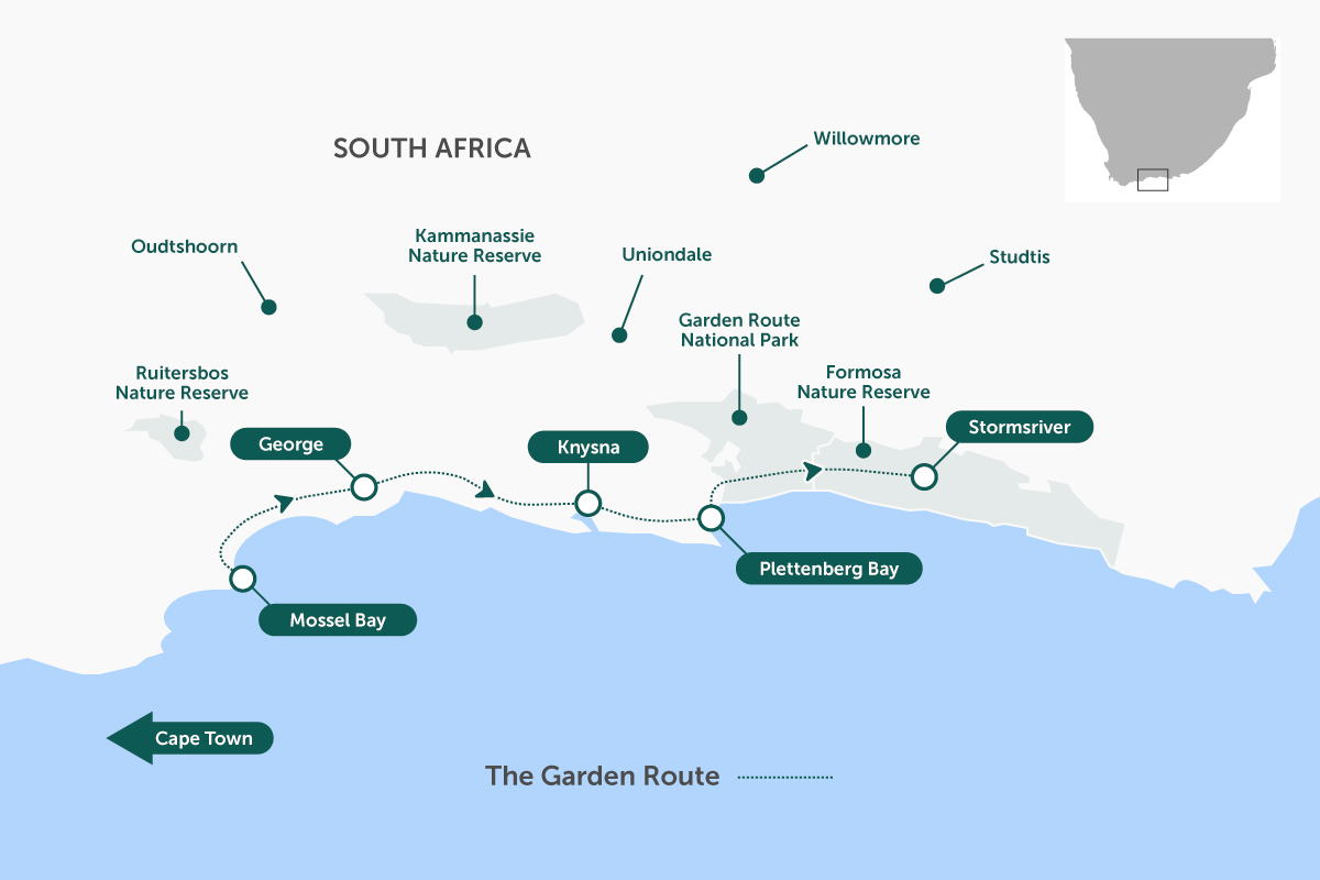 Map South Africa Garden Route Garden Route Jumbo Tours
