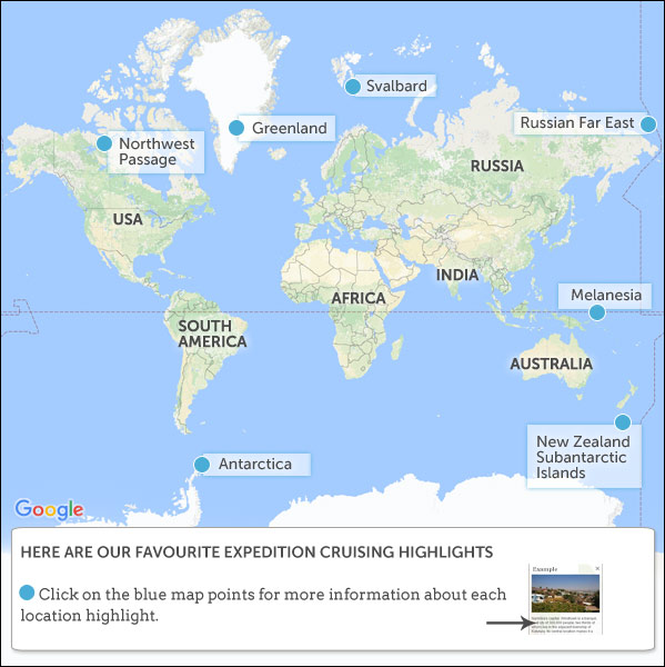 Expedition cruising map and highlights