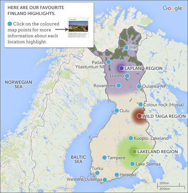 Finland map & highlights. Responsible travel guide to Finland with maps ...